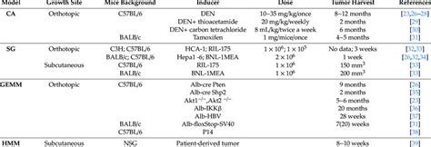 Mouse Models Used For Immunotherapy In Hcc Ca Chemotoxic Agent Mouse Download Scientific