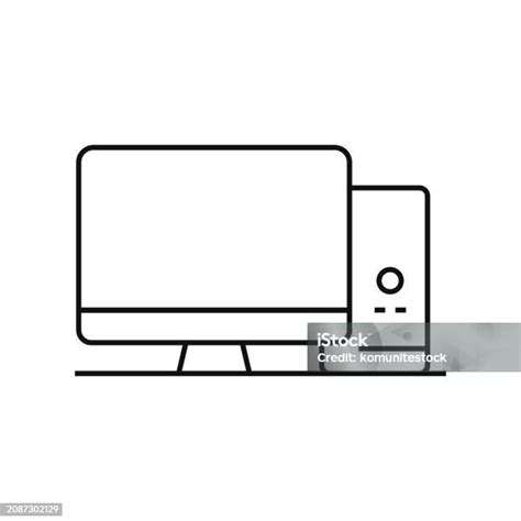 데스크탑 Pc 라인 아이콘 벡터 일러스트 레이 션입니다 로고 모바일 앱 웹사이트 Ui Ux 기호 기호에 대한 아이콘 디자인 0명에 대한 스톡 벡터 아트 및 기타 이미지