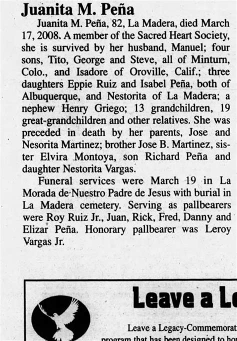 Obituary For Juanita M Pena Aged 82 ™