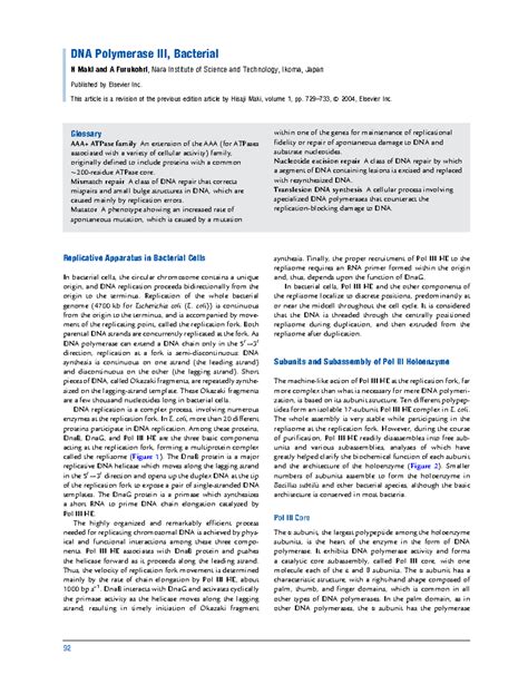 Dna Polymerase Iii Overview Dna Polymerase Iii Bacterial H Maki And