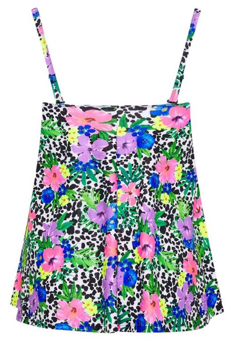 Yours Plus Size White Floral Dalmatian Print Tankini Top Yours Clothing