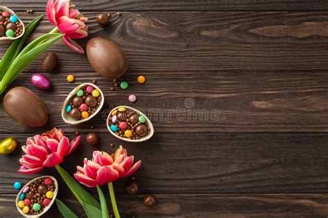 Pleasing Easter Sugar Feast Visualization Top View Photograph Stock