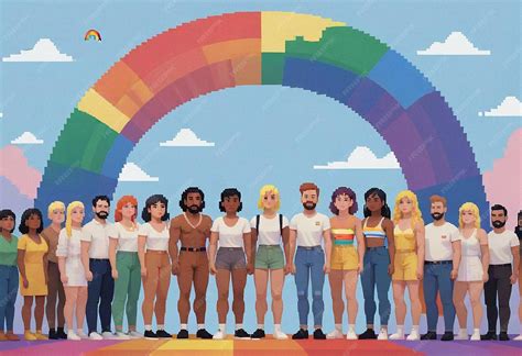 Premium Photo A Group Of People Under A Rainbow With A Rainbow In The Background