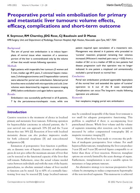 Pdf Preoperative Portal Vein Embolisation For Primary And Metastatic
