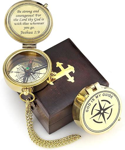 God Is My Guide Polished Brass Compass T With Display Box Engraved