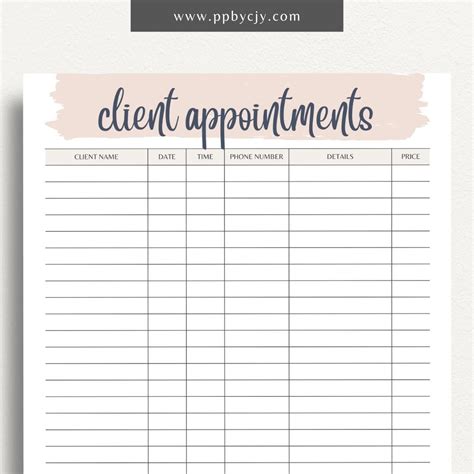 Client Appointment Log Pdf Schedule And Service Tracker Appointment