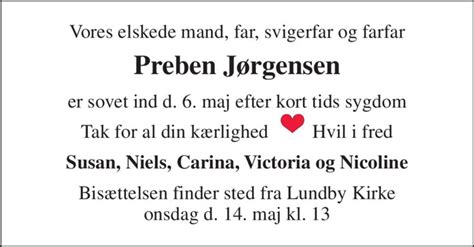 Preben Jørgensen Dødsannoncer I Danmark