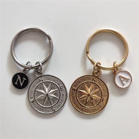 Engraved Compass Keychain Etsy