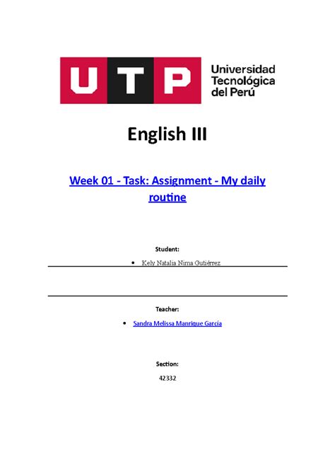Week 01 Task Assignment My Daily Routine English Iii Week 01 Task