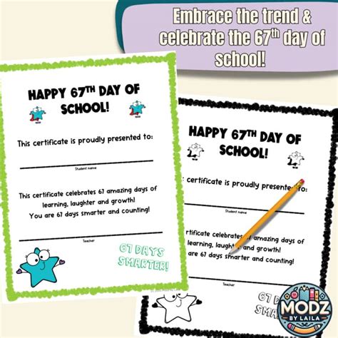 67 Activities 67 Writing 67th Day Of School 2nd 3rd 4 Certificate Esl