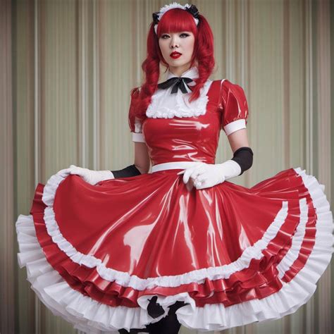 Latex Japanese French Maid In Short Flared Red Dr By Maddymaid2 On