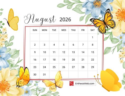 Butterfly Themed 2026 Printable Calendar Entheosweb