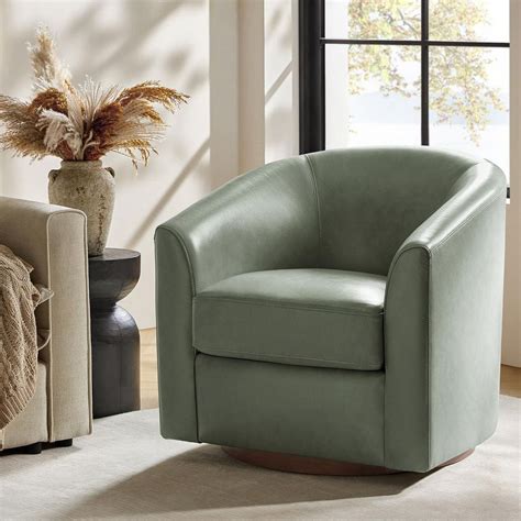 Jayden Creation Teeny Sage Modern Geniun Leather Swivel Barrel Chair