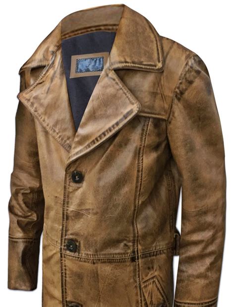 Brown Leather Trench Coat Men