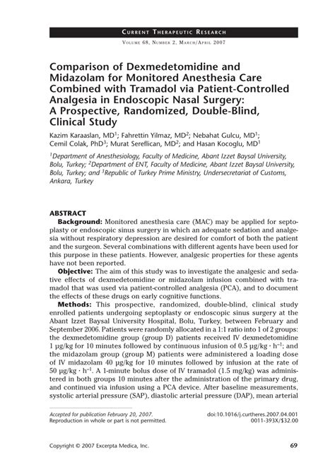 Pdf Not For Commercial Distribution Comparison Of Dexmedetomidine And Midazolam For Monitored