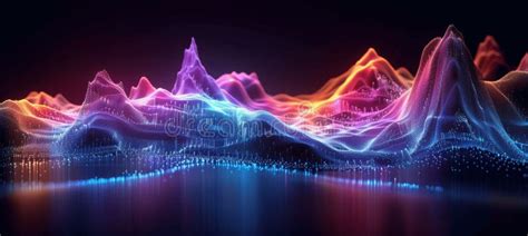 Colorful Sound Waves Abstract Data Visualization In Blue And Purple Gradient Background Stock