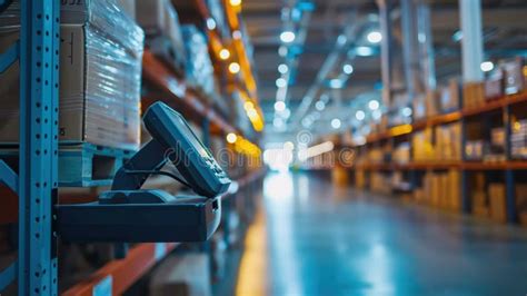 Barcode Scanner In The Product Warehouse Stock Image Image Of Label
