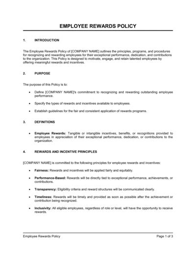Employee Rewards Policy Template Word And Pdf Free Trial