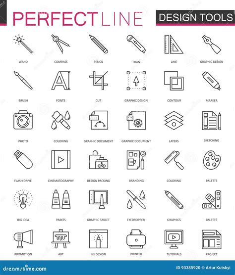 Graphic Design Program Tools Palettes Thin Line Web Icons Set