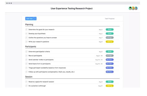 Asana Usability Testing Template