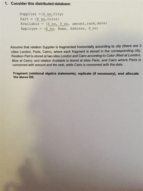 Solved Consider This Distributed Database Supplier S No