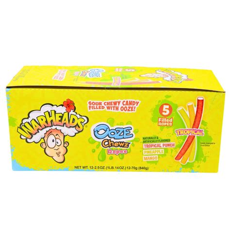 Warheads Ooze Chewz Tropical Ropes 70 G 12 Pack Exotics Wholesale