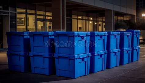 Empty Blue Container Stack In A Modern Freight Transportation Warehouse