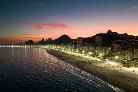 Copacabana Beach At Night In Rio De Janeiro Brazil Stock Image Image