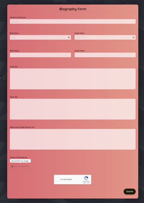 Biography Form Template Formplus