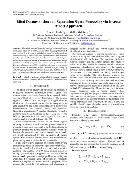 Pdf Blind Deconvolution And Separation Signal Processing Via Inverse Model Approach