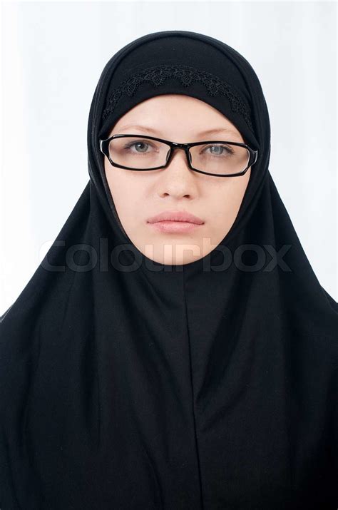 Woman With Muslim Burqa Isolated On White Stock Image Colourbox