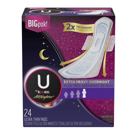 Kotex U Allnighter Ultra Thin Overnight Pads With Wings Extra Heavy