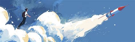 A Person Watching Rocket Flying On Blue Background Rocket Person Watching Background Image