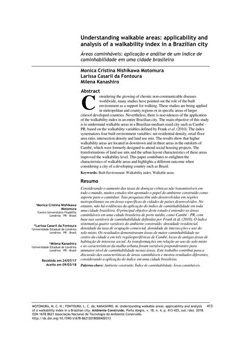 Pdf Understanding Walkable Areas Applicability And Analysis Of A