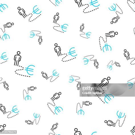 Person On Euro Way Seamless Pattern Line Icons On White Background High