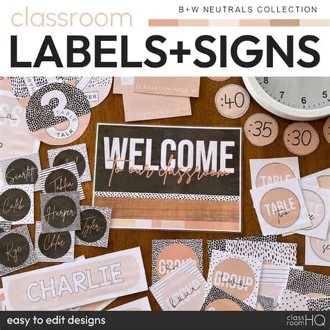 Bw Neutrals Editable Class Labels Posters And Signs Neutral Classroom