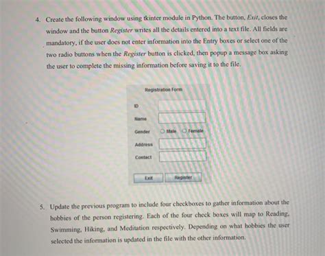 Solved 4 Create The Following Window Using Tkinter Module