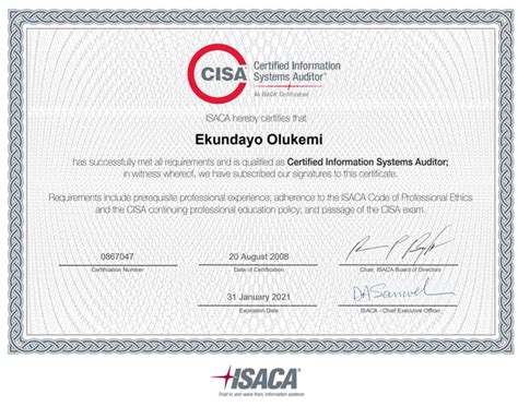 Ekundayo Olukemi Isaca Cisa Certification Current Pdf