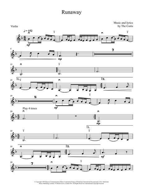 Runaway Arr David Lartey By The Corrs Sheet Music For Violin Solo At