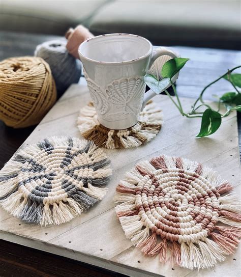 Macrame Coaster Boho Coaster Two Color Sold Individually Or