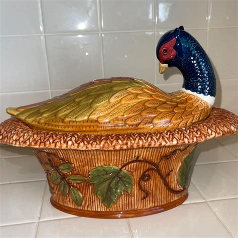 Lot 126 Covered Pheasant Dish Nesting Grassland Road Ceramic 13 Across