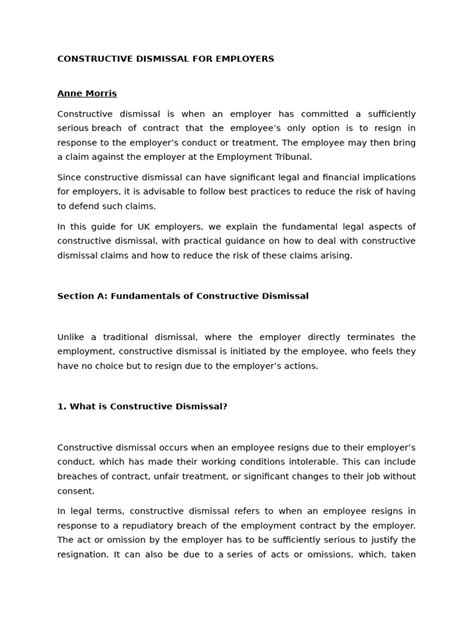 Constructive Dismissal For Employers Pdf Breach Of Contract Employment