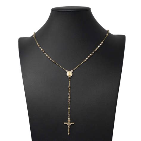 14k Tri Color Bead Gold Rosary Necklace Khiani