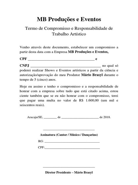 Termo De Responsabilidade De Trabalho