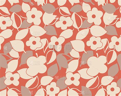 日本可爱的花和叶矢量无缝模式