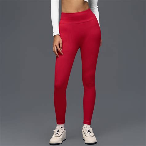 Limitless Snatched Mid Waisted Ribbed Leggings Red Boldfit