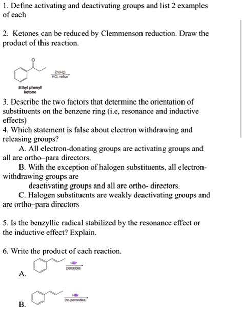 Solved Define Activating And Deactivating Groups And List 2 Examples