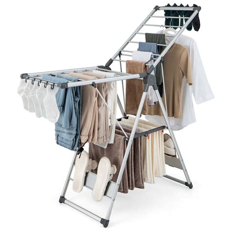 Costway 2 Layer Space Saving Aluminum Drying Rack Collapsible Clothes