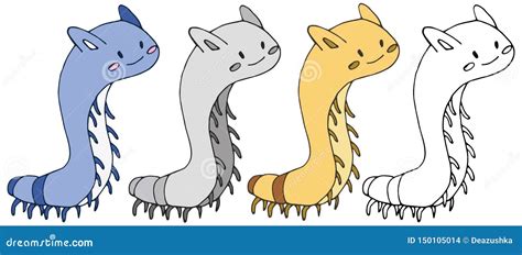 Cartoon Doodle Color Centipede Monster Set Happy Funny Hand Draw Stock