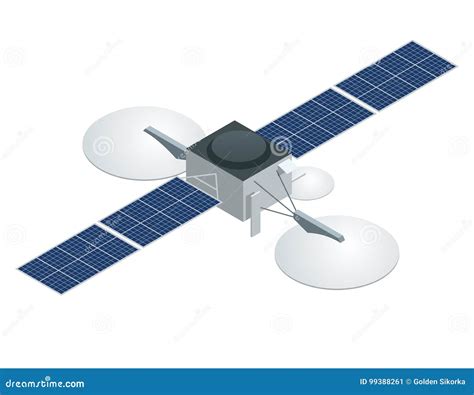 Gps Satellite Flat Vector Isometric Illustration Wireless Satellite Technology Stock Vector
